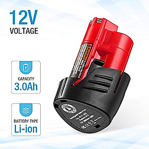 Powerextra 4Pack M 12 3.0Ah Replacement Battery for 12V M12 Lithium Ion Battery XC 48-11-2420 48-11-2440 48-11-2402 48-11-2411 48-11-2412 Cordlees Power Tools