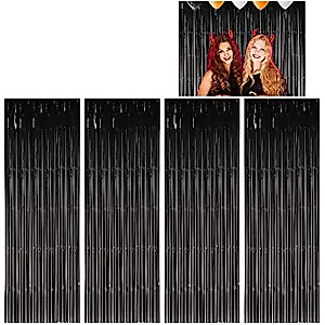 Moohome 4 Pack 3ft x 8ft Black Foil Fringe Curtain, Tinsel Door Fringe Backdrop Curtain for Birthday Wedding Engagement Graduation Celebration Bachelorette Party Decorations