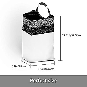 Wondertify Silver Black Sequins Laundry Hamper Shiny Pailette Clothes Basket With Easy Carry Handles For Clothes Organizer Toys Storage Grey Spangles