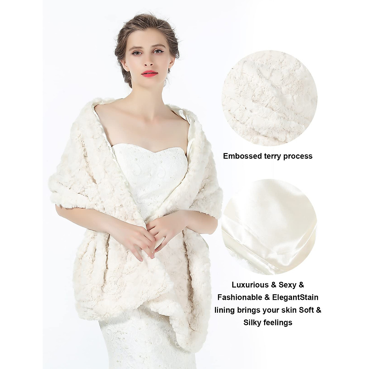 BEAUTELICATE Faux fur Shawl For Women Wedding Bridal Wrap Stole Shrug Warm Winter Cover Up for Evening Dress