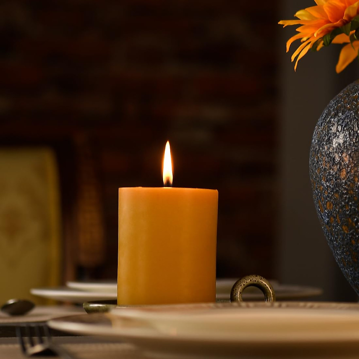 JONERAY Beeswax Pillar Candles 3x4Inch, Pure Natural Beeswax Candles - Unscented, Long Lasting Burn Time, Smokeless and Dripless