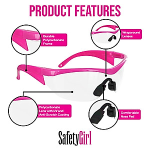 Safety Girl Navigator Safety Glasses | Safety Glasses for Women | Safety Glasses with Navigator | Anti-Scratch Glass | Pink Clear