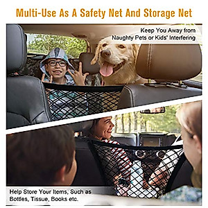 rabbitgoo Dog Car Net Barrier, Pet Barrier with Metal Hooks & Stretchable Mesh, Car Divider & Storage Bag, SUVs -Easy Install, Drive Safely with Children & Pets
