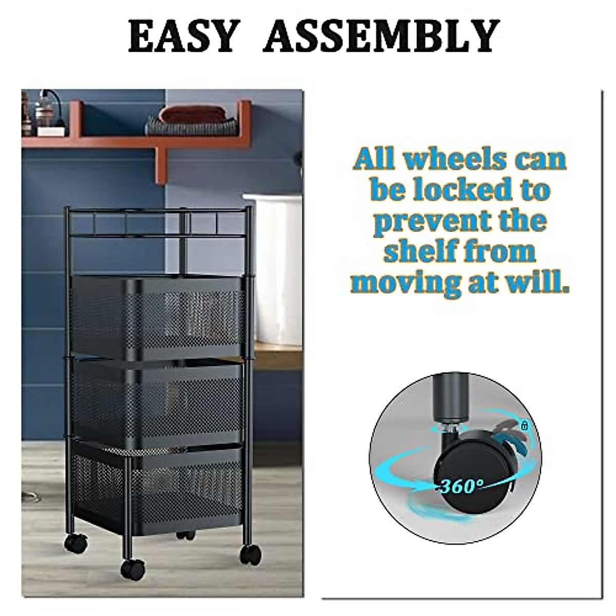 Homelet Rotating Multi Layers Storage Shelf Rolling Carts Free-Standing Rust-Proof Vegetable Storage Rack Baskets For Kitchen Living Room Bathroom Bedroom Office Fruit Organizer