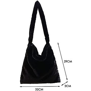WAGHAIXAX Fluffy Tote Bag Y2K Long Strap Furry Tote Bag Large Cute Plush Bag Women Furry Underarm Bag for Autumn and Winter (Black)