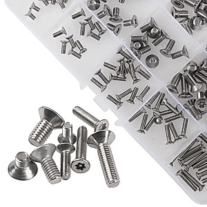 Rrina 150Pcs 304 Stainless Steel Flat Head Torx Security Machine Screws Tamper Resistant Screw Assortment Set, M3 M4 M5 with 3 Wrench(T10 T20 T25)