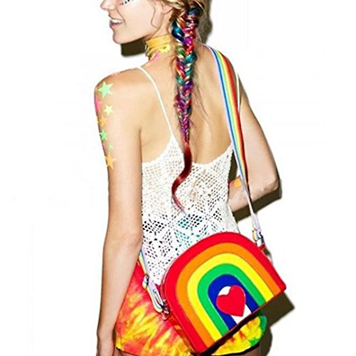 Goclothod Girls Rainbow Shoulder Bag PU Leather Handbags Cute Tote Purse Small Messenger Bag