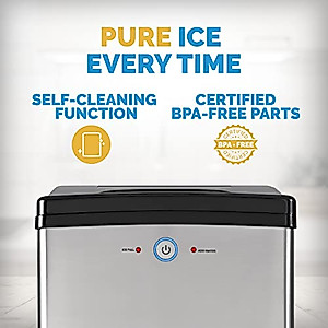 Newair Nugget Ice Maker, Sonic Speed Countertop Crunchy Ice Pellet Machine 45 lbs. of Ice a Day, Stainless Steel, Self-Cleaning Function and BPA-Free Parts, Perfect for Home, Kitchen, and More