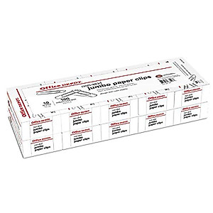 Office Depot Brand Paper Clips, Jumbo, Silver, Nonskid Finish, 100 Clips Per Box, Pack of 10 Boxes