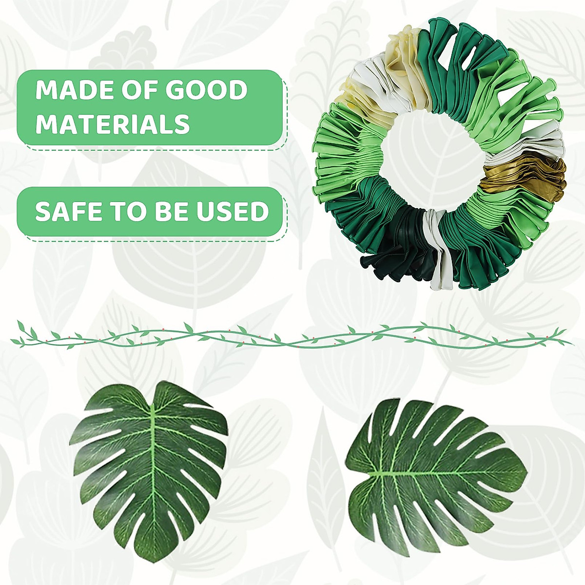 Amandir 163Pcs Jungle Party Balloons Garland Arch Kit, Gold Lime Green Balloons with Artificial Tropical Palm Leaves for Dinosaur Safari Party Decorations Wild One Birthday Party Supplies