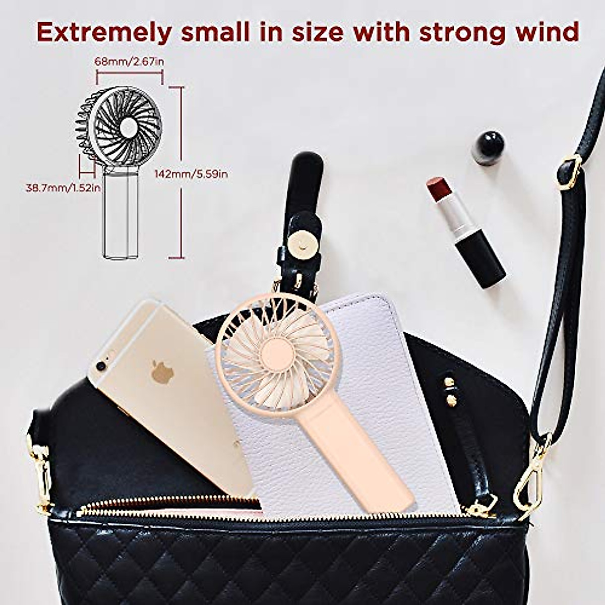 OUTXE Funme Mini Makeup Fan 3350mAh Eyelash Fan Portable Fan Handheld Fan USB 3 Settings Small Personal Fan Lightweight for Girls Women