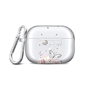 JAHOLAN for Airpods Pro 2nd Generation Case Cover Gold Plated Butterfly Design Protective TPU Skin for Women Girl with Keychain Compatible with AirPods Pro 2019/Pro 2 Gen 2022, Flower Pink