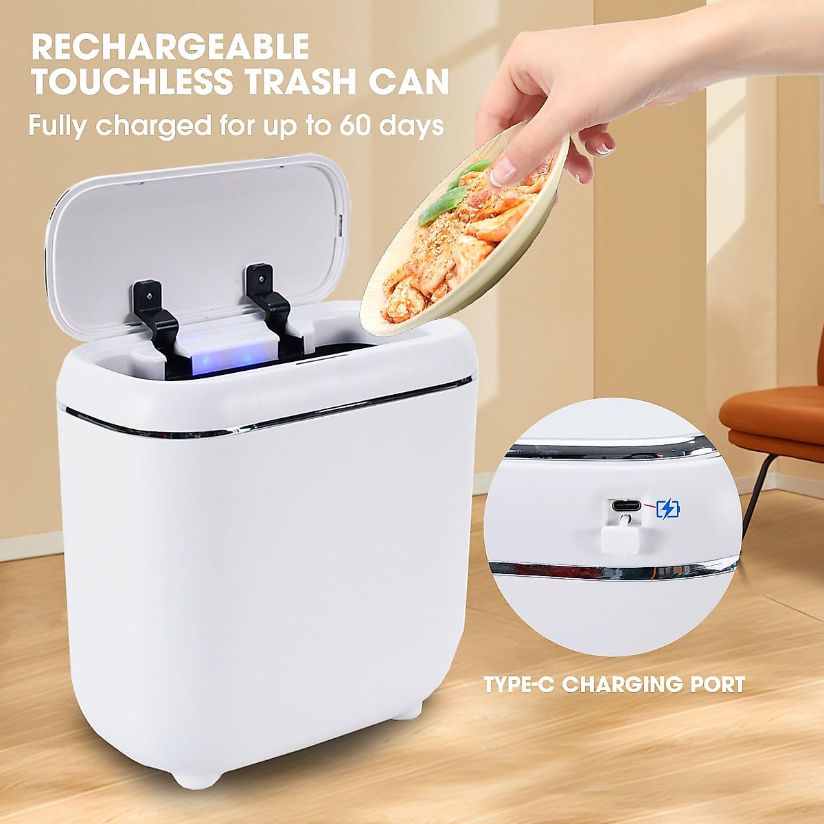 latafile 3.7 Gallon Smart Bathroom Trash Can, Touchless Motion Sensor Garbage Can with Lid, for Bathroom, Office, rv, Bedroom, Living Room, White 8661