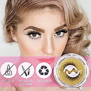 Reusable Self Adhesive Eyelashes, Reusable Adhesive Eyelashes, Self Adhesive Eyelashes Reusable Self Sticking, No Glue Eyelashes, False Eyelashes Natural Look(2-Pairs)