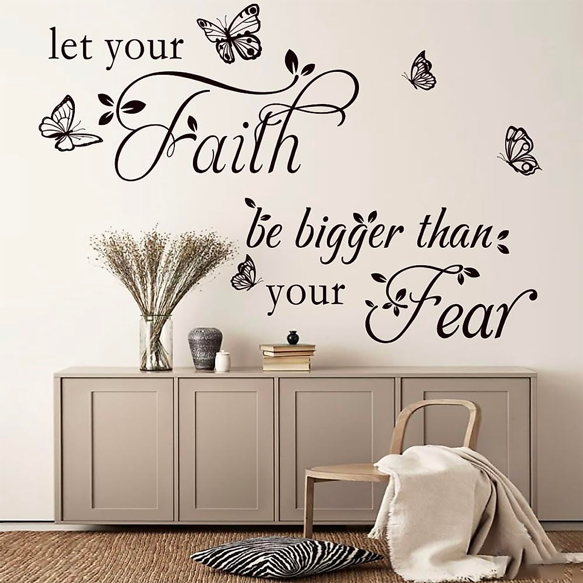 Inspirational Wall Decal Sticker Quotes Vinyl Wall Stickers Let Your Faith Be Bigger Than Your Fear Motivational Saying Positive Quote Handwriting Art Letters Home Décor