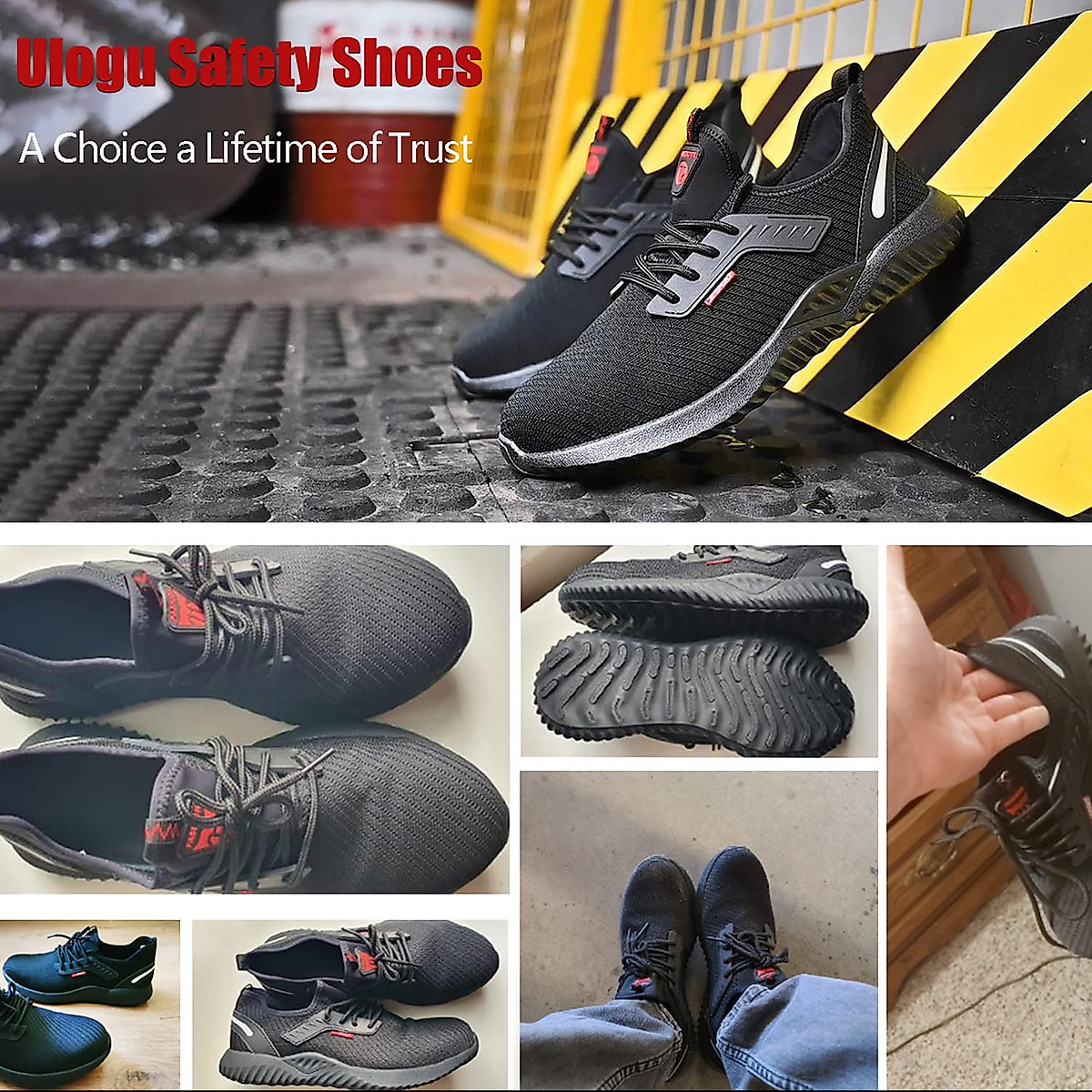 Steel Toe Shoes Men Waterproof Lightweight Work Sneakers Safety Athletic Alloy Roofing Construction Composite Indestructible Warehouse Tennis Zapatos de Trabajo para Hombres seguridad Acero Black