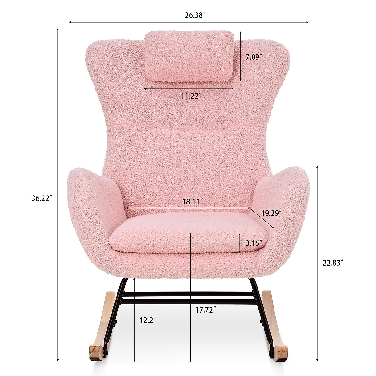 CuisinSmart Rocking Chair Teddy Upholstered Glider Chair for Nursery, Modern Rocker Chair with High Backrest Armchair Rocking Chair Indoor for Living Room, Bedroom and Playroom Pink