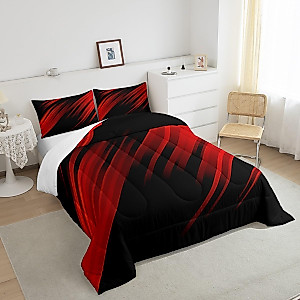 jejeloiu Red Ombre Bedding Set Ombre Effects Comforter Set for Kids Boys Girls Teens Room Decor Geometry Comforter Queen Size Abstract Art Design Duvet Set 3Pcs
