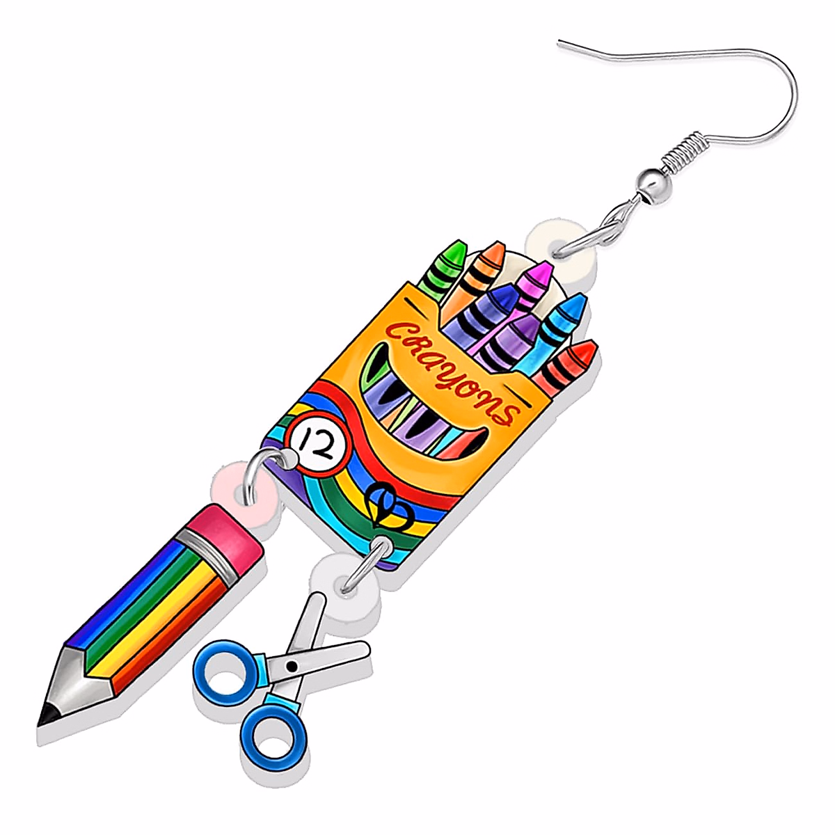 NEWEI Fun Teacher Earrings Back to School Dangle Book Apple Jewelry for Women Crayon Pencil Charms (Crayon)