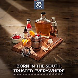 ORCA Barrel 12oz | Temperature Insulated, Stainless Steel Tumbler with a Classy Wood Grain Print, for Whiskey, Beer, or Coffee — Dark Oak