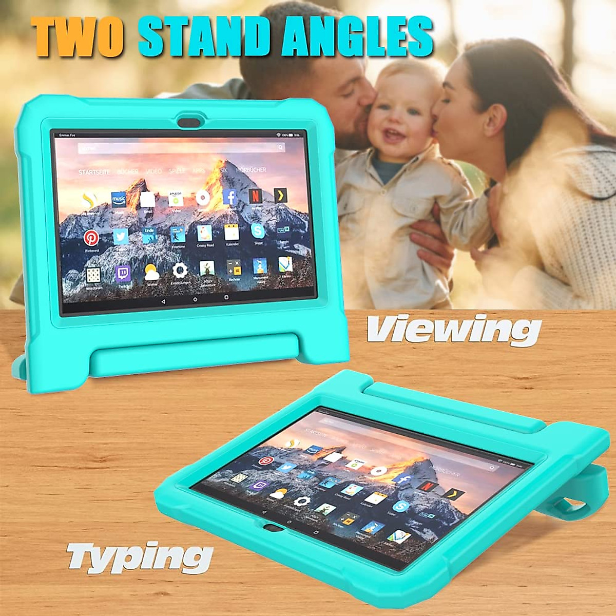 DJ&RPPQ New 1 0in Tablet Case for Kids Built-in Screen Protect, Incompatible with Samsung iPad TCL, Lightweight Durable Shockproof Kids Friendly Case- Turquoise