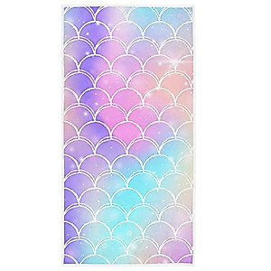Wamika Glittering Mermaid Scale Hand Bath Towel Shower Towels Set Purple Pink Turquoise Kitchen Hanging Gym Fingertip Bathroom Towel Highly Absorbent