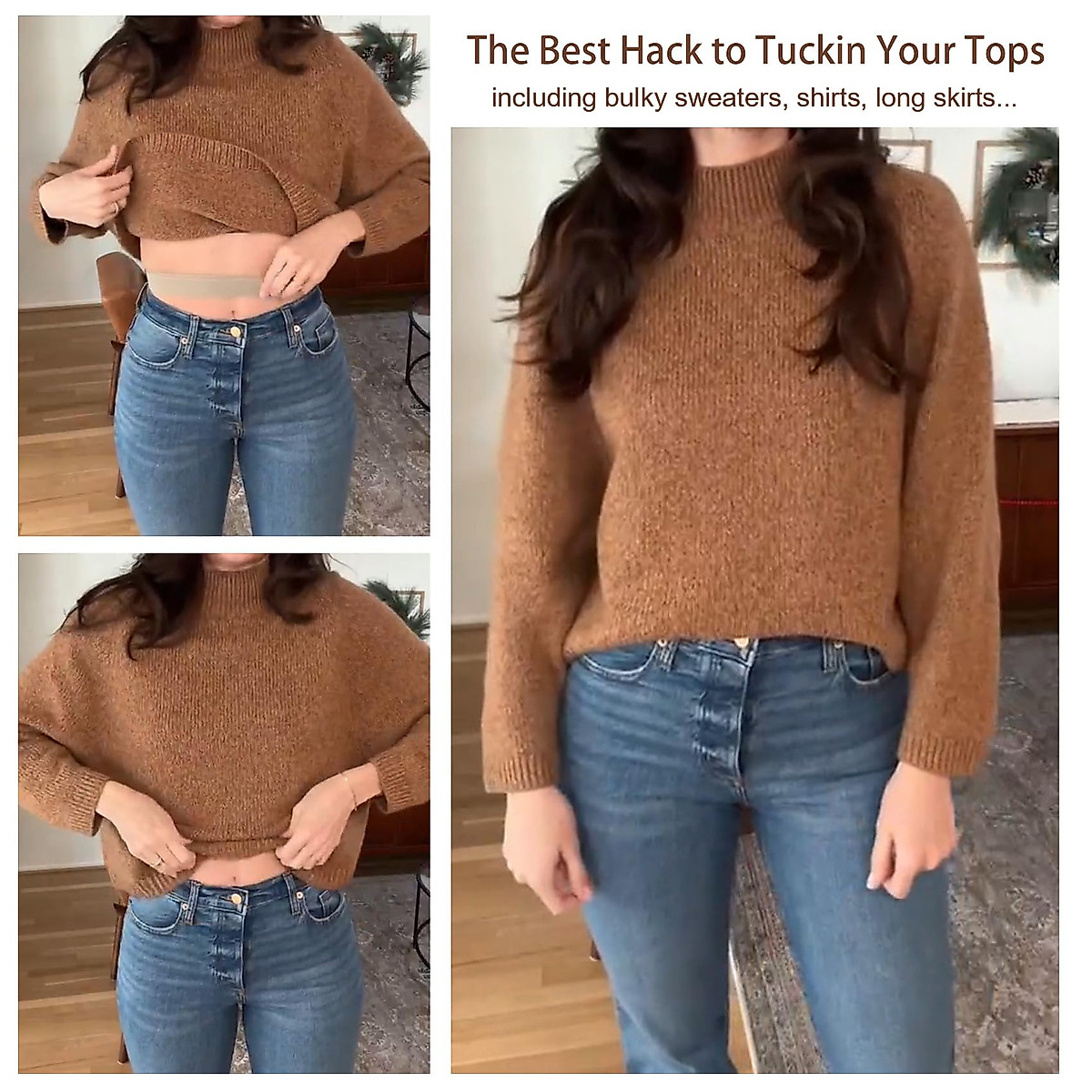 XZQTIVE 4 Pieces 6 Pieces Invisible No Show women Belt Stretch Elastic Adjustable with Flat Buckle for Jeans Pants Dresses