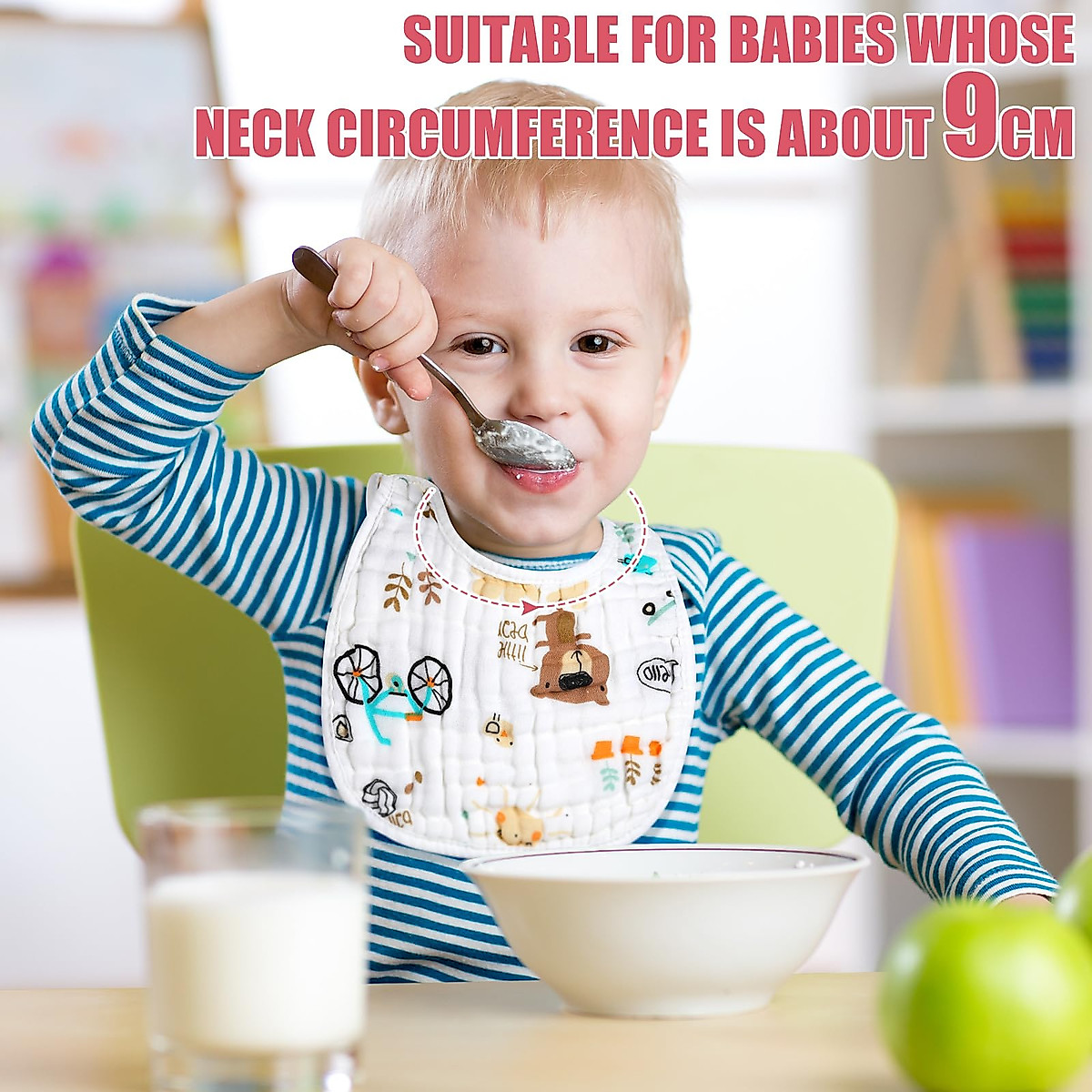 Hicarer 36 Pack Muslin Baby Bibs Bulk Adjustable Newborn Toddler Drool Snap Bibs 8 Layers Cotton Baby Boy Girl Bibs (U Shape)