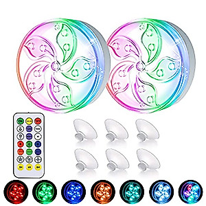 Pool Lights 2 Pack, Submersible LED Lights - Full Waterproof Underwater Pond Lights with Remote, Color Changing, Magnetic Bathtub Lights with Suction Cup Hot Tub Light for Pond Fountain Garden Party