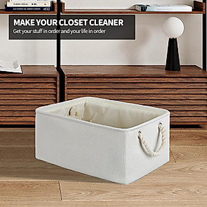 Storage Basket Bins 8 Pack Storage Baskets Bulk for Shelves - Decorative Baskets Storage Cubes Containers W/Handles for Clothes, Books, Home, Garage, Office, Bedroom, Parlor, Car (BeigeWhite)