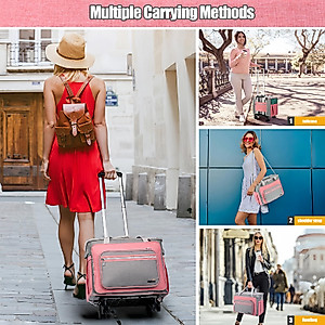 FINESUN Rolling Craft Bag - Rolling Bag with Wheels - Rolling Tote Bag- Rolling Teacher Bag - Wheeled Scrapbook Tote for Scrapbooking and Art - Travel Organizer Storage Bin for Paper,Glue,Tape Pink