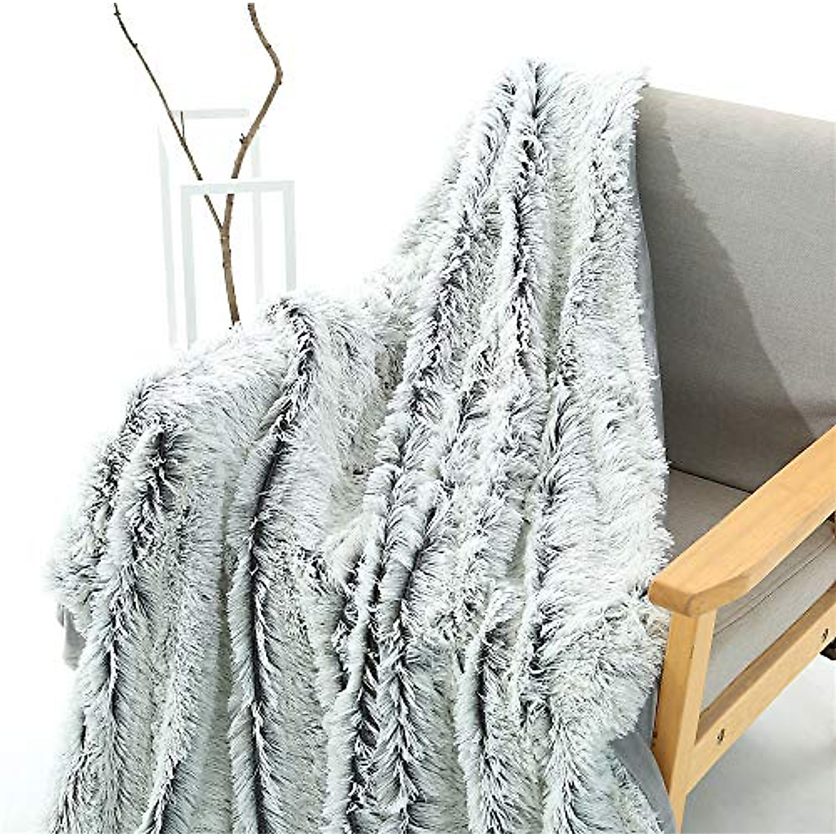 YOU SA Shaggy Longfur Faux Fur Throw Blanket, Microfiber Blanket for Couch Bed Chair Photo Props (Grey Based,63''x79'')