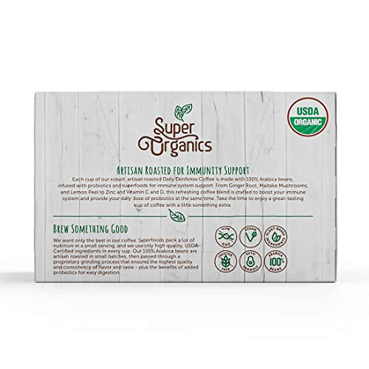 Super Organics Daily Defense Coffee (Organic) with Superfoods and Probiotics (Keurig K-Cup Compatible) 10ct Single Serve Cups