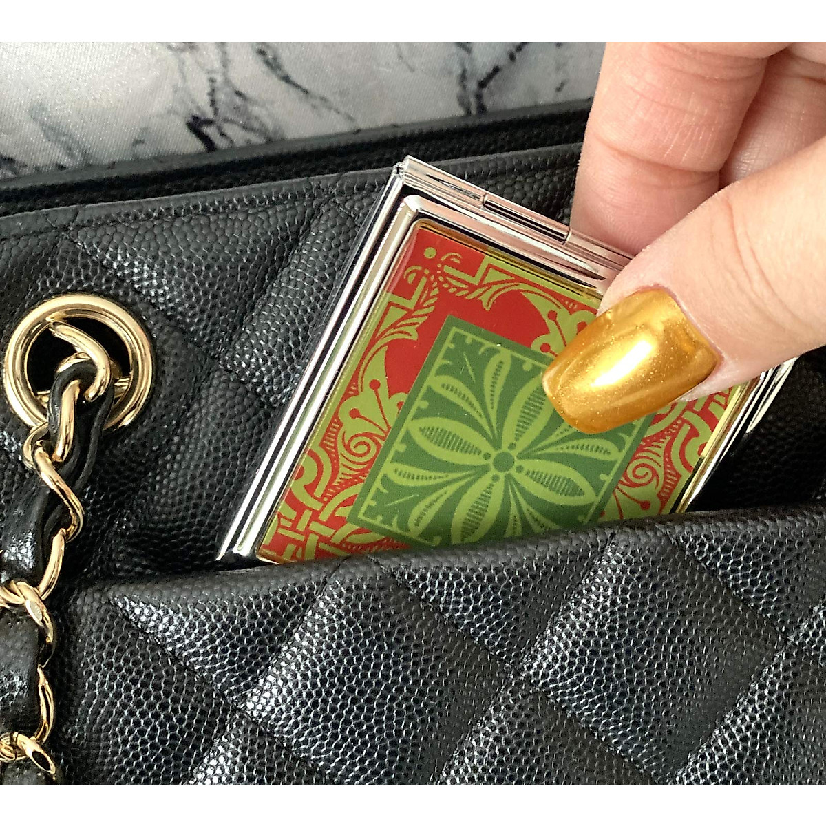 Azi 2 Classic Celtic Style Travel Pocket & Purse Mirror. 1 Round and 1 Square Double Sided Christmas Red & Green Irish Design Pattern Floral & Swirl