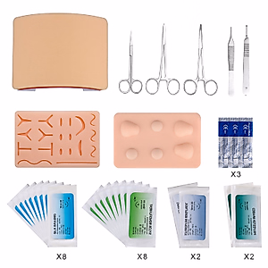 Medarchitect Premium Suturing Skill Trainer Including DIY Incision Suture Pad with Hook & Loop Replacement Design, 19 Pre-Cut Wounds Pad & Complete Tools for Advanced Suture Skill Practice
