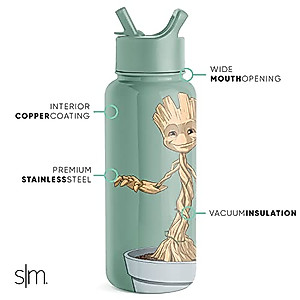 Simple Modern Marvel Water Bottle with Straw Lid Vacuum Insulated Stainless Steel Metal Thermos | Reusable Leak Proof Flask for Gym | Summit Collection | 32oz Guardian's of the Galaxy Child Groot