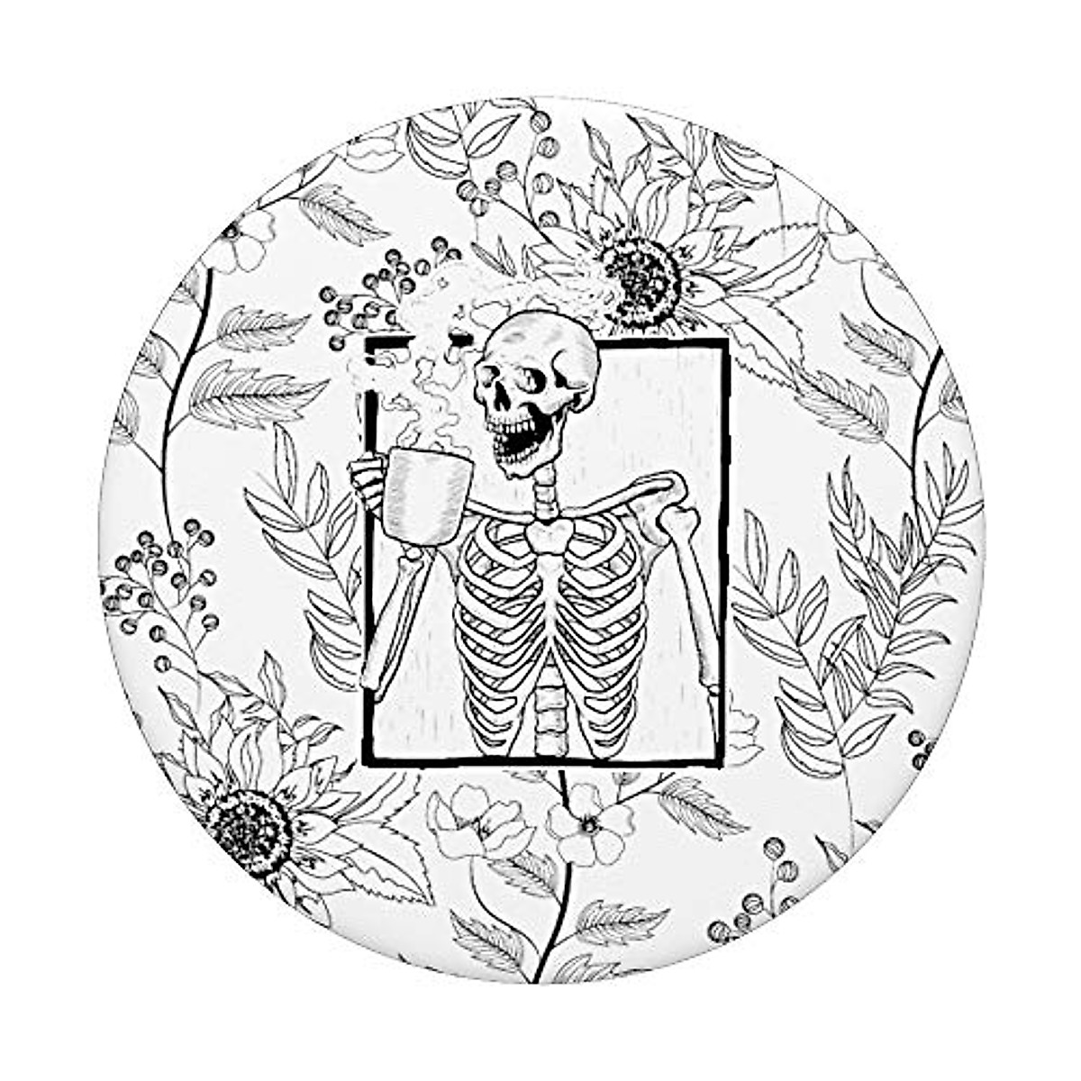Black White Skeleton Sunflower Pattern Skull drinking Coffee PopSockets PopGrip: Swappable Grip for Phones & Tablets