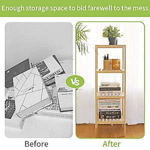 OUTREE 4-Tier Bamboo Shelf, Bamboo Bookshelf, Freestanding Storage Stand, Bathroom Storage Organizer for Living Room, Bedroom, Office, Bathroom, Study Room, Easy Assembly