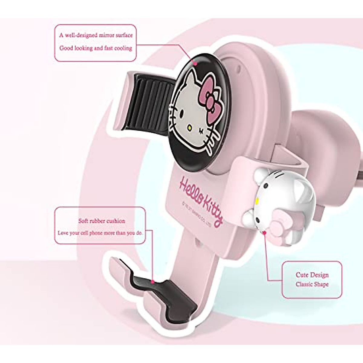 WIEEZN Cute Phone Mount for Car, Pink Cat Air Vent Clip Car Phone Holder Mount Fit for All Cell Phone, Pretty Car Accessories for Women and Girls