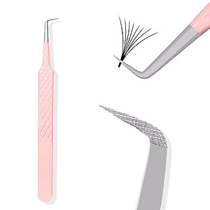 Fiber Tip Lash Tweezers for Eyelash Extensions, Professional 90 Degree Tweezers for Lash Extension Suppliers, Best Pink Tweezers Precision Tool Set(90 Degree)