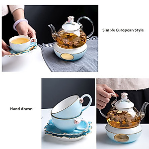 Tea Cups and Saucers, Small Espresso Coffee cup set (5 oz), Cappuccino Cups Set, Tea Sets for Women, Latte Cups, Espresso Coffee Mug for Party, Gift for Mother (Blue)