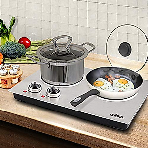 CUSIMAX 1800W Ceramic Electric Hot Plate for Cooking, Dual Control Infrared Cooktop, Portable Countertop Burner, Glass Plate Electric Cooktop, Silver, Stainless Steel-Upgraded Version
