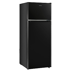 Upstreman 7.7 Cu.Ft. Refrigerator with Freezer, Double Door Refrigerator, Adjustable Thermostat, Large Capacity, Reversible Door Swing, Refrigerator for Apartment, Office, Dorm, Black（BD75）