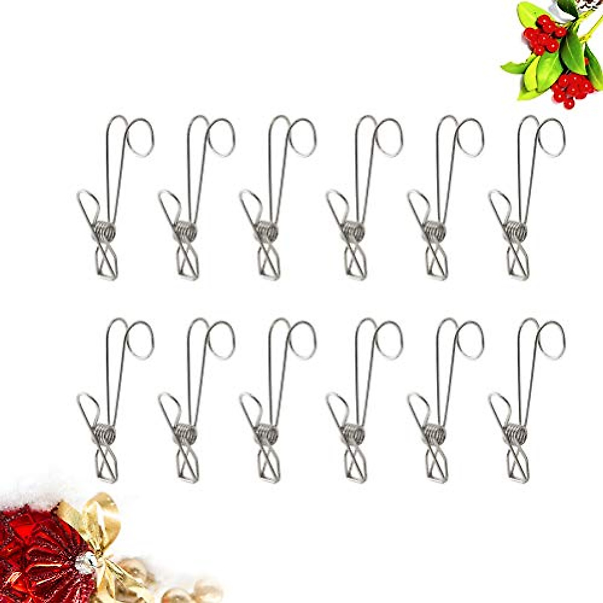 DOITOOL Clothespins, 12PCS Stainless Steel Clothes Drying Hanger Clips Multi- Purpose Windproof Clothespin Wire Clips for Clothesline Utility