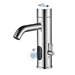 TUSEE Manual and Automatic Faucet, Touchless Bathroom Faucet with One Temperature Control Rod, Chrome, TS-5303C