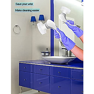 Electric Spin Scrubber,Electric Cleaning Brush,Two-Speed Cordless Curved Handle Cleaning Scrubber,IPX7 Waterproof Short Handle Power Scrubber,Household Motorized Brush for Cleaning Bathroom, Kitchen