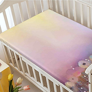 Flower Themed Fitted Crib Sheet,Standard Crib Mattress Fitted Sheet Ultra Soft Material - Baby Crib Sheets for Girl or Boy, 28“ x52“,Lilac Pink