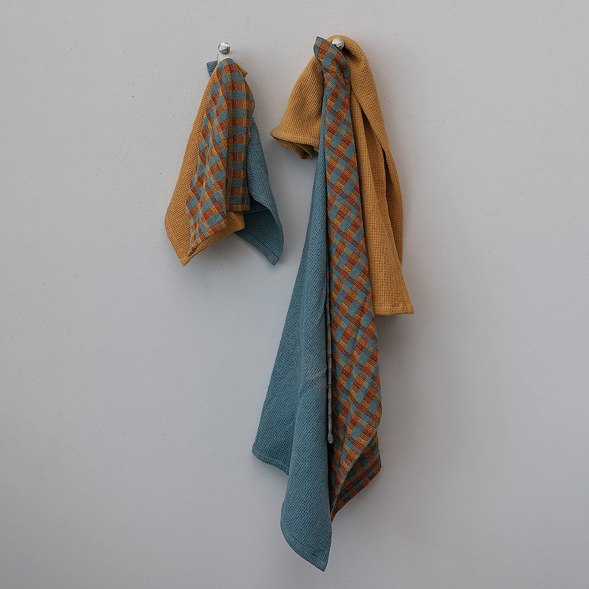 Creative Co-Op Cotton Waffle Weave, Set of 3 Styles, Multicolor Tea Towel, Multi, Large