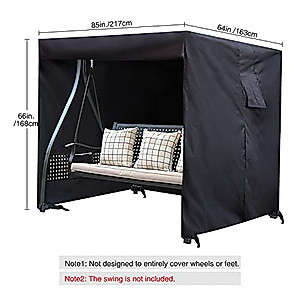 CAMPMOON Outdoor Patio Swing Cover 3 Seater Waterproof&Sunshade, 3 Triple Seater Hammock Swing Glider Canopy Cover for Garden, 87Lx64Wx66H Inch, Black