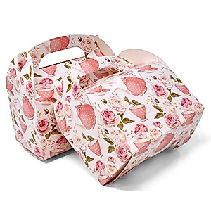 24 Pack Tea Party Favor Gift Boxes Floral Teapot Paper Treat Box Bag Wrapping for Tea Pot Theme Bridal & Baby Shower Wedding Birthday Party Supplies Decorations Fill with Candy Cupcake Goodies Prizes